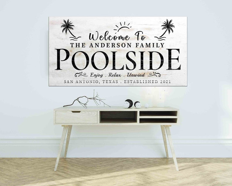 Custom Poolside Sign Patio Swimming Pool Wall Decor Family Pool Side ...