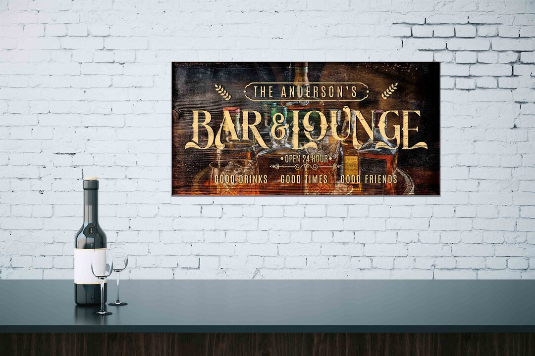 Bar and Lounge Sign Canvas Wall Art Custom Bar Sign Personalized Lounge ...