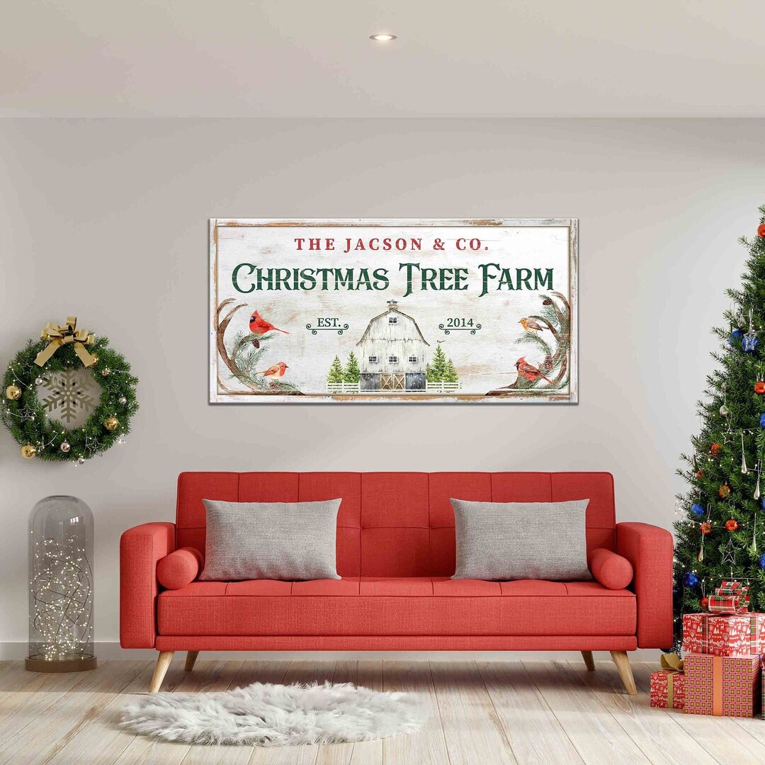 Personalized Christmas Tree Farm Canvas Sign: Rustic Winter Decor - Etsy
