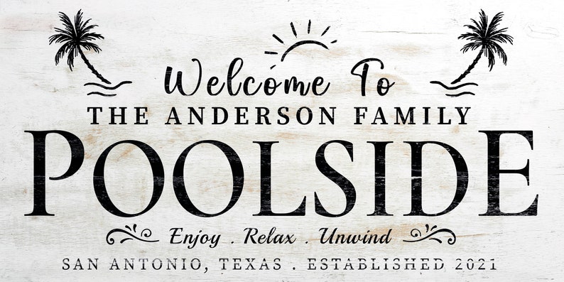 Custom Poolside Sign Patio Swimming Pool Wall Decor Family Pool Side ...