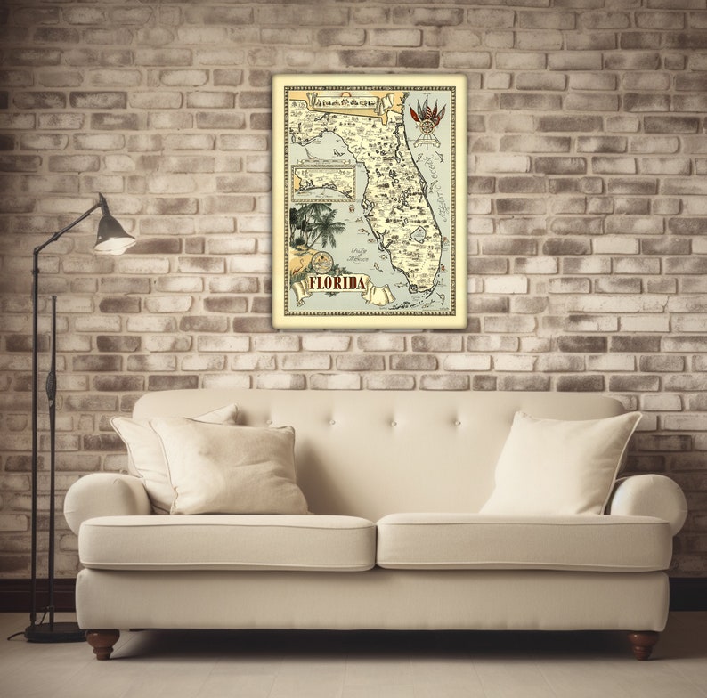 Old Map of Florida Poster Print Unique Wall Decor Vintage Florida Map ...