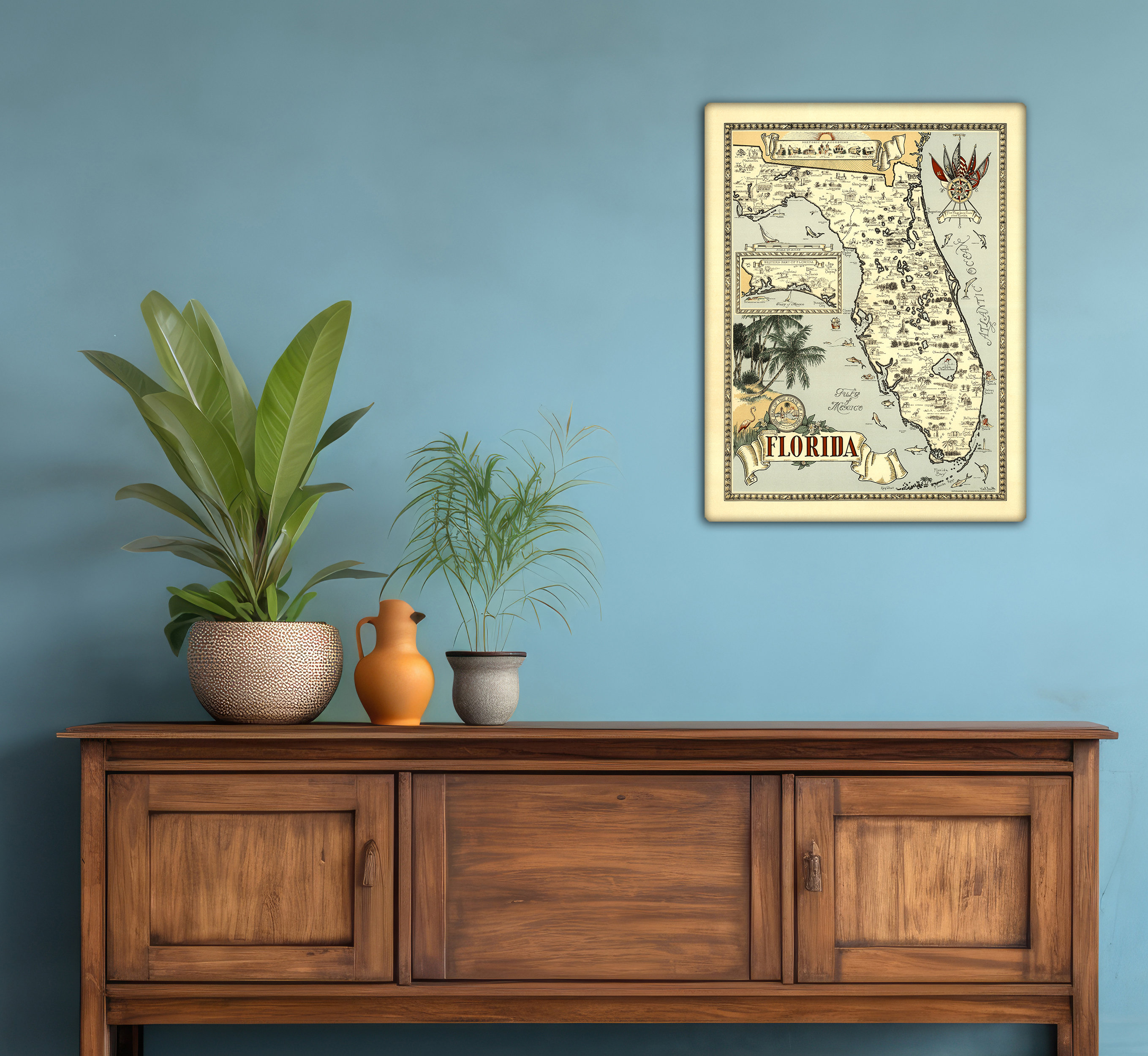Old Map of Florida Poster Print Unique Wall Decor Vintage Florida Map ...