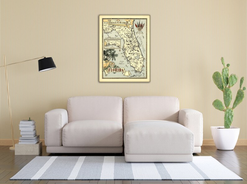 Old Map of Florida Poster Print Unique Wall Decor Vintage Florida Map ...