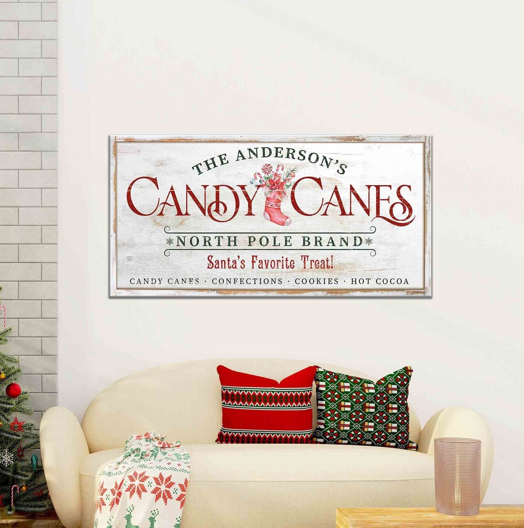 Personalized Candy Canes Canvas Sign: Christmas Family Name Wall Art - Etsy