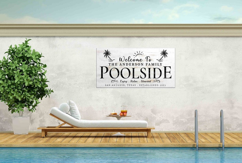 Custom Poolside Sign Patio Swimming Pool Wall Decor Family Pool Side ...