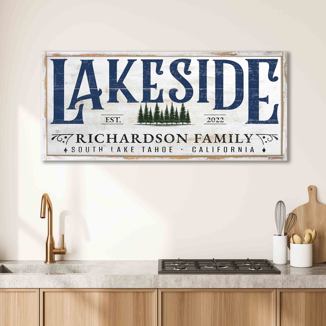 Personalized Lakeside Family Name Sign: Rustic Lake House Canvas Decor ...
