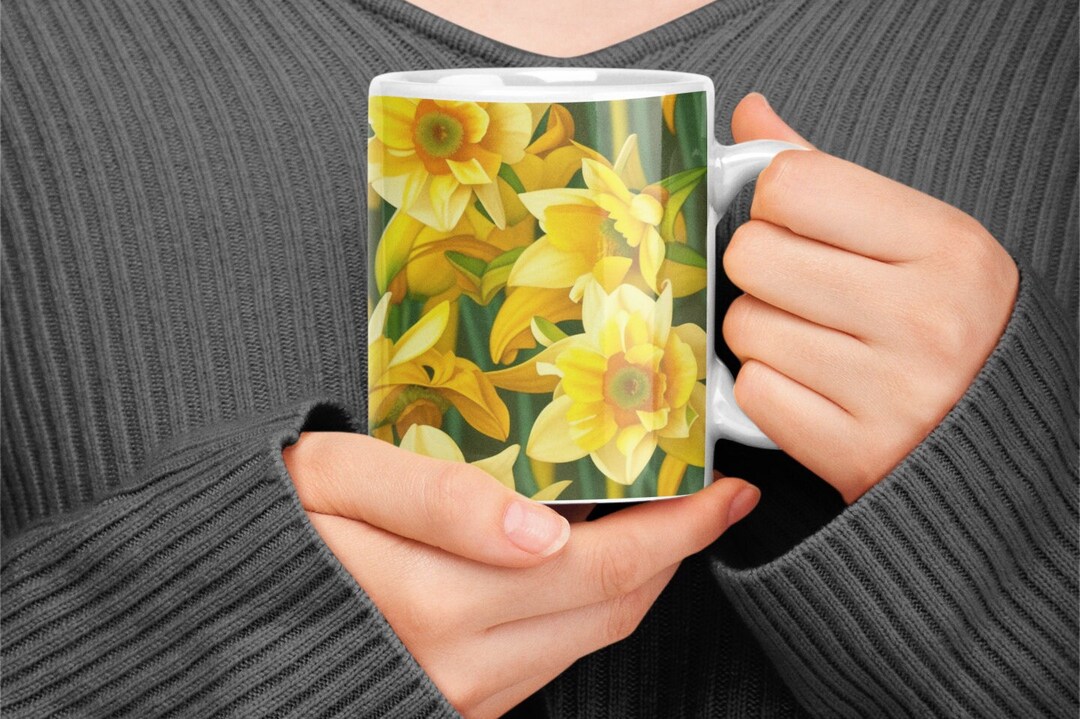 Daffodil Coffee Mug, Unique Spring Flower Coffee Cup, Rustic Botanical ...