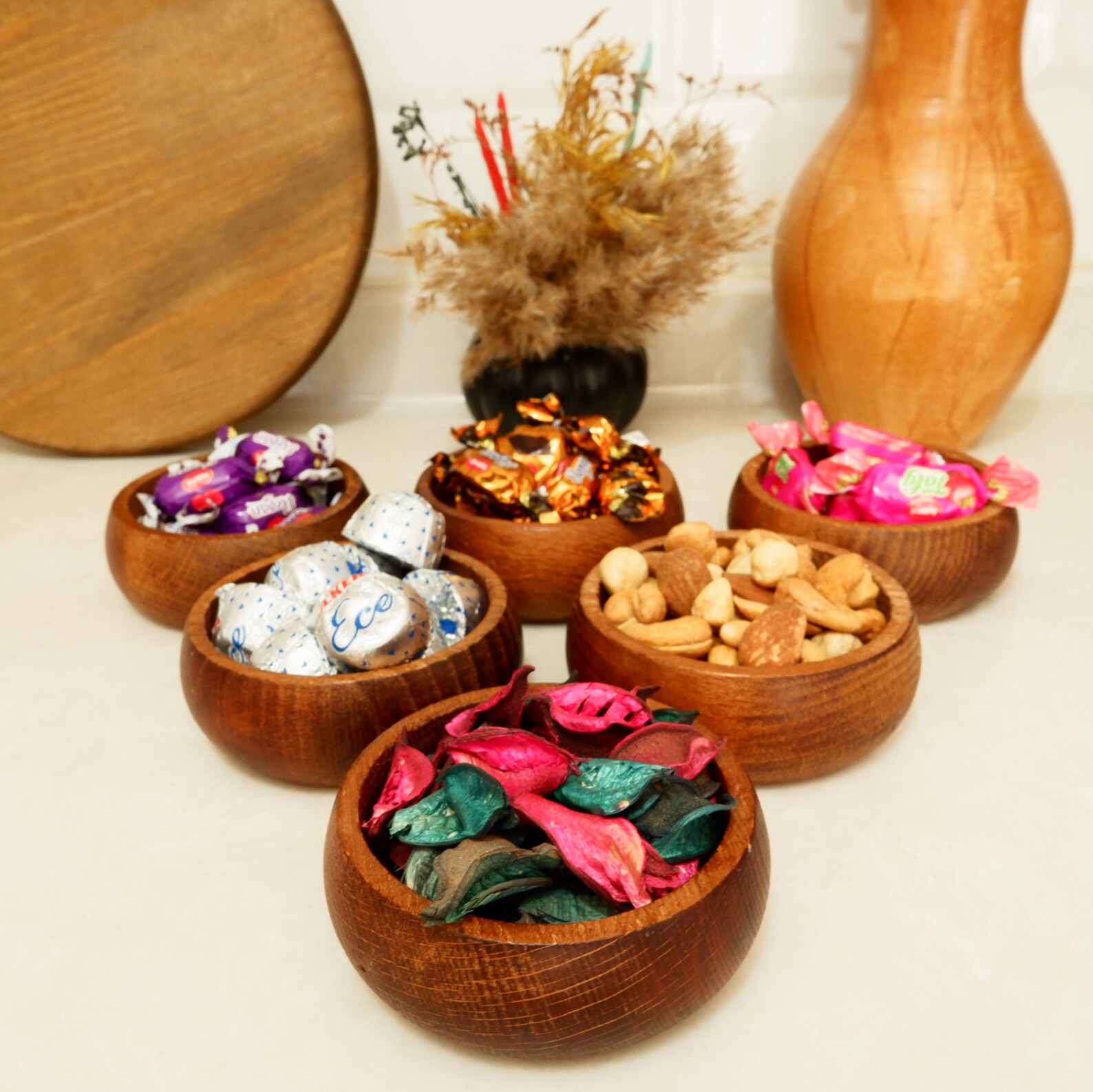 Acacia Wood Snack and Decorative Set Unique Natural Wood Bowls Handmade ...