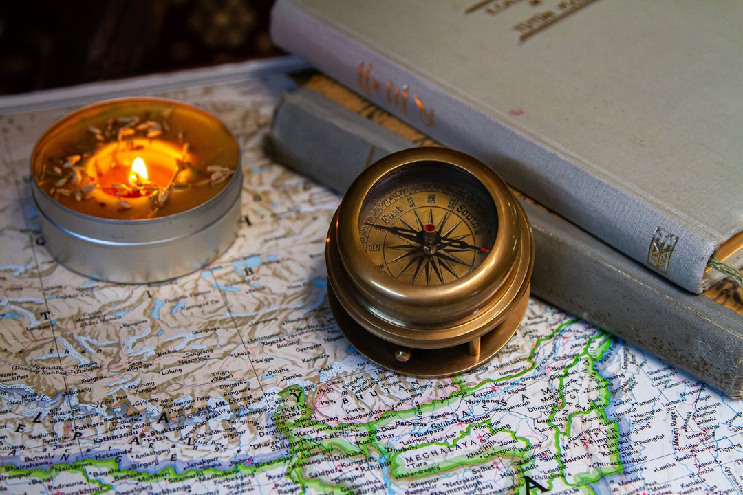 Personalized Navigator's Brass Compass, Brass Magnifying Glass, Gift for Travelers, Antique ...