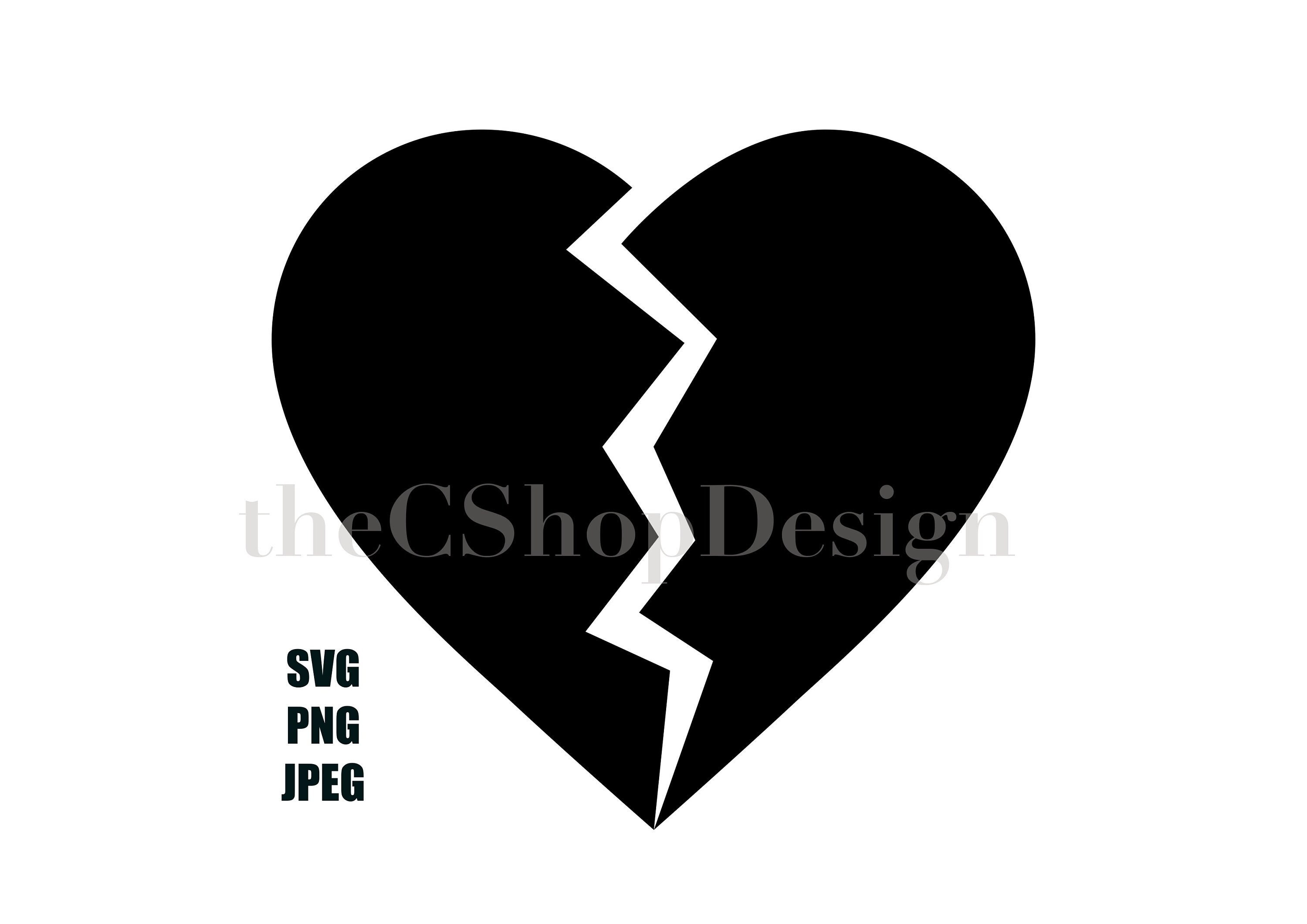 Broken Heart SVG PNG Digital Downloads in Black and White Cricut ...