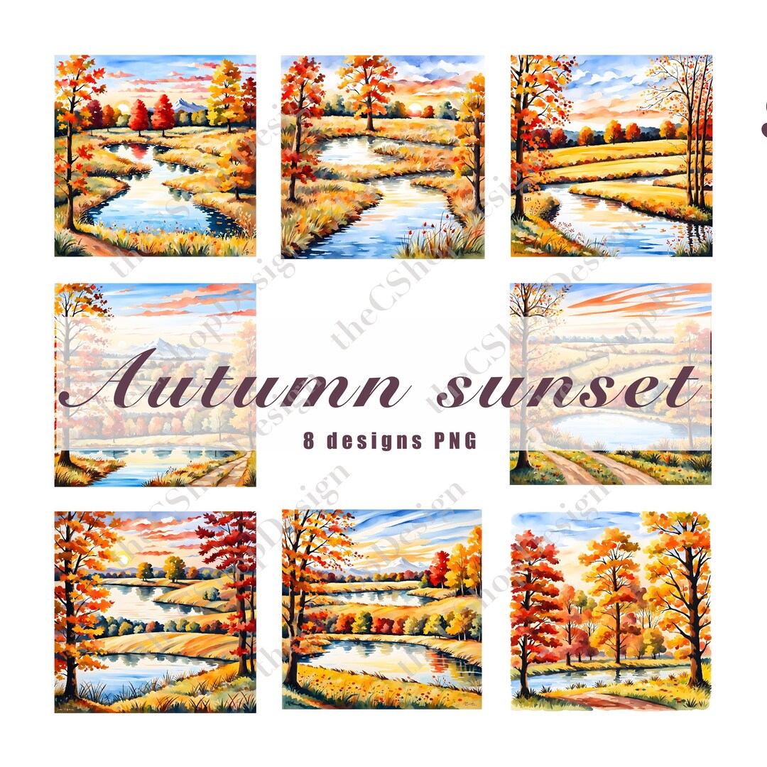 Autumn Watercolor Clipart, Fall Landscape Clip Art, Autumn PNG, Home ...