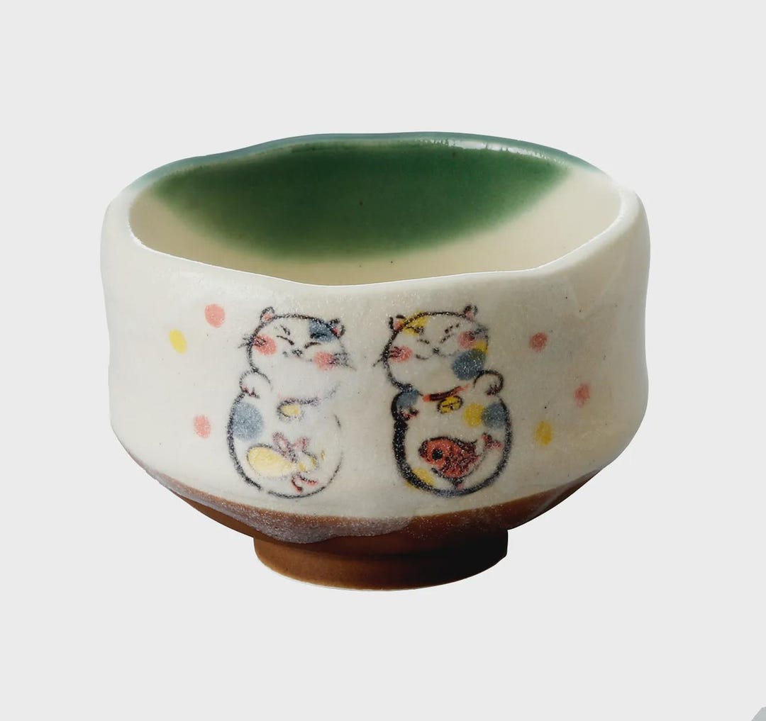 Matcha Tea Cup Cat Design - Handmade in Japan - Japanese Tea Bowl Gift ...