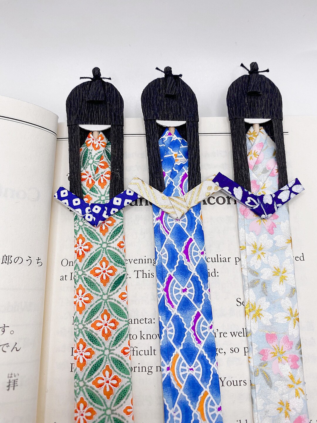 Japanese Bookmark Set of 2 - Geisha Kimono Doll - Handmade Bookmark ...