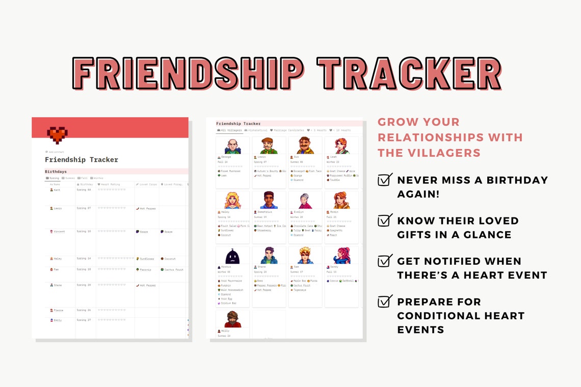 Stardew Valley Friendship Tracker: Keep Your Villager Bffs Close - Etsy