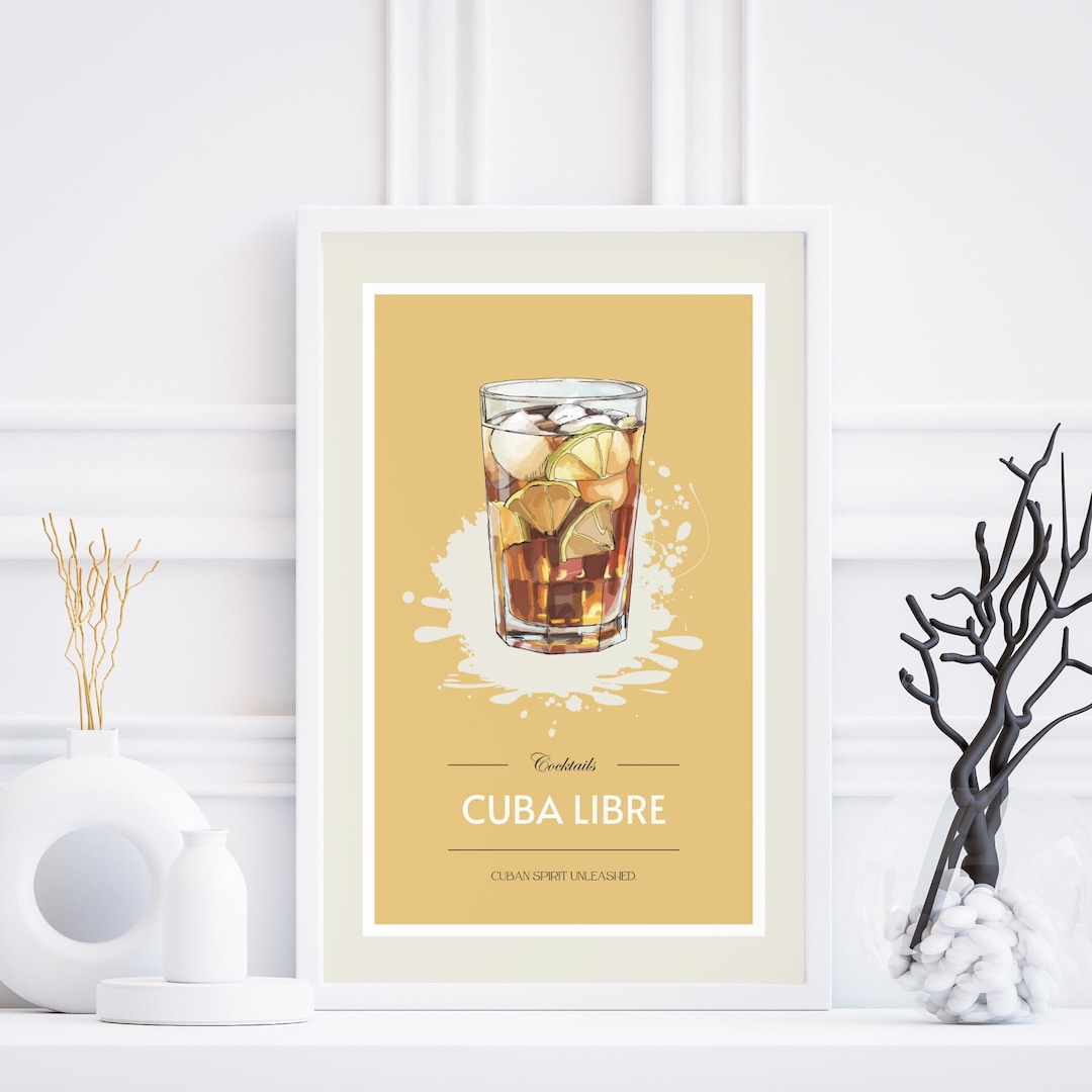 Printable Bar Poster, Cuba Libre Cocktail Prints, 4 Downloadable Files ...