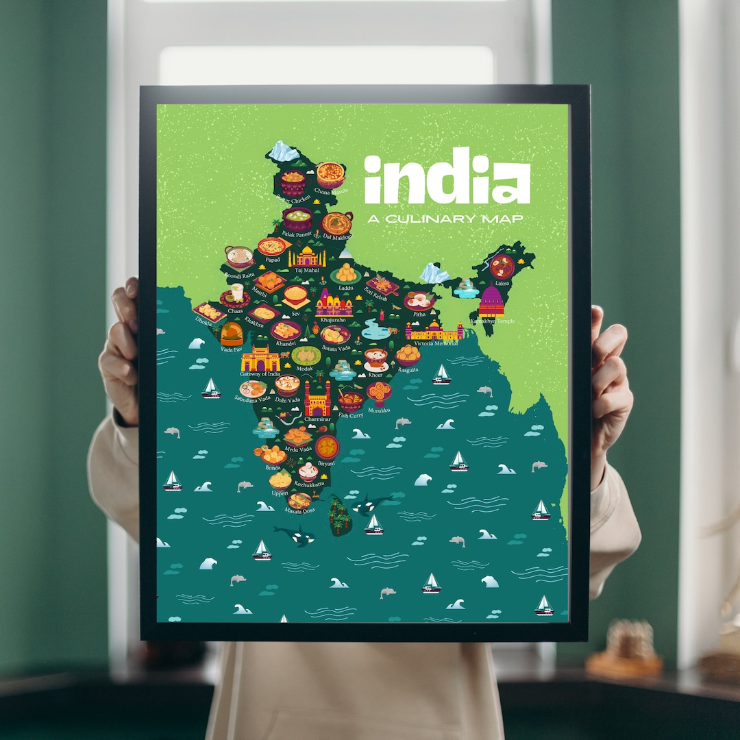 Culinary Map of India, Digital Poster, Indian Food Map Printable Wall ...