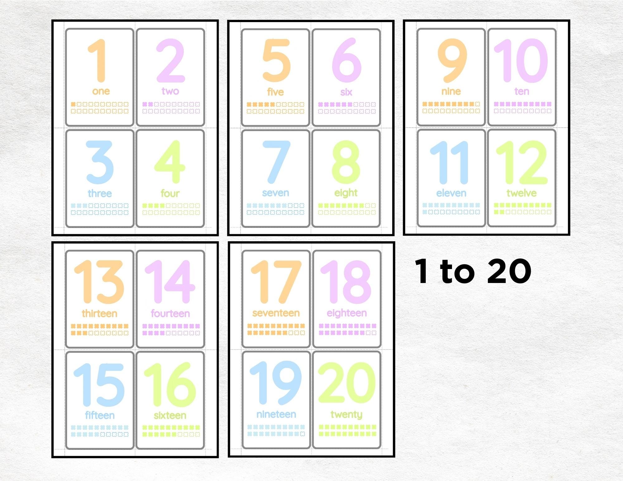 Printable Number Flashcards 1-20, Montessori Counting Cards for ...