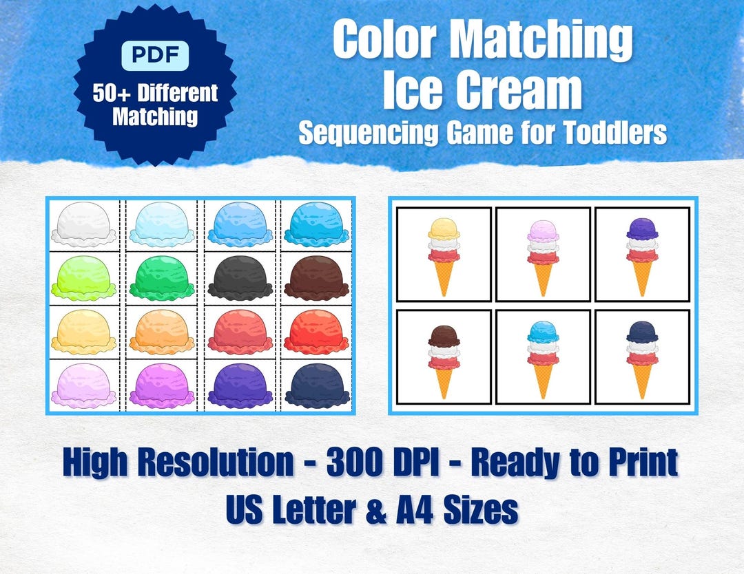 Color Matching Ice Cream Game Printable, Toddler Color Sorting Activity ...