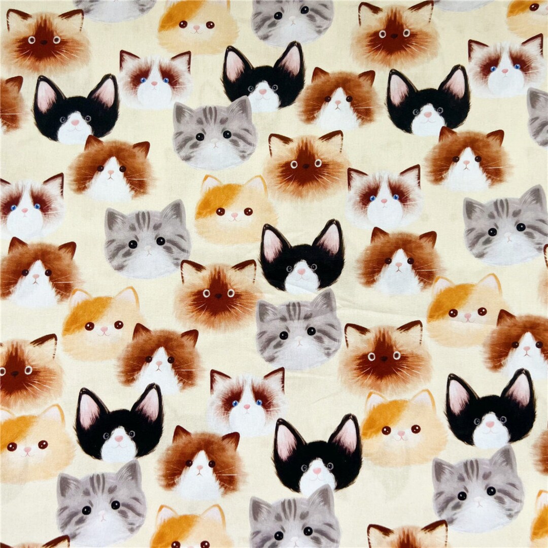 Tela linda Tela de dibujos animados Tela animal Tela de gato - Etsy España