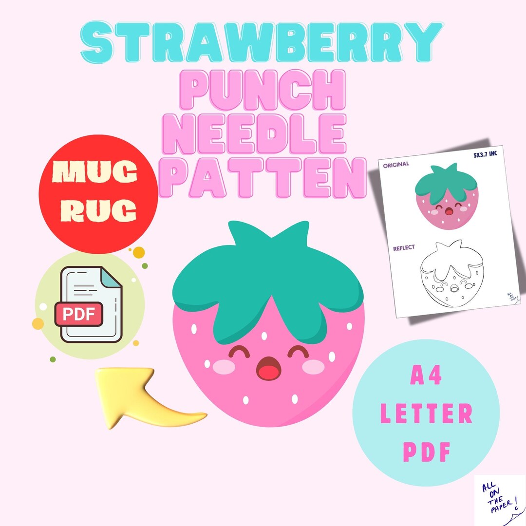 Strawberry Mug Punch Needle Pattern, Foods Coaster Punch Needle ...