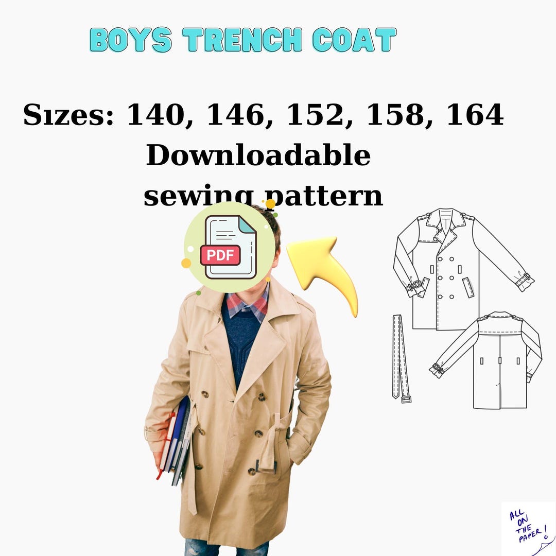 Men’s Trench Coat Sewing Pattern – Classic PDF Coat With Belt & Lining ...