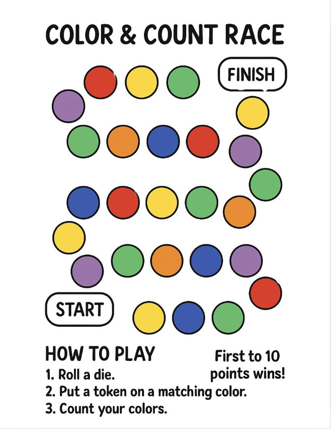 Color & Count Race Printable Game for Kids – Learn Colors and Numbers ...