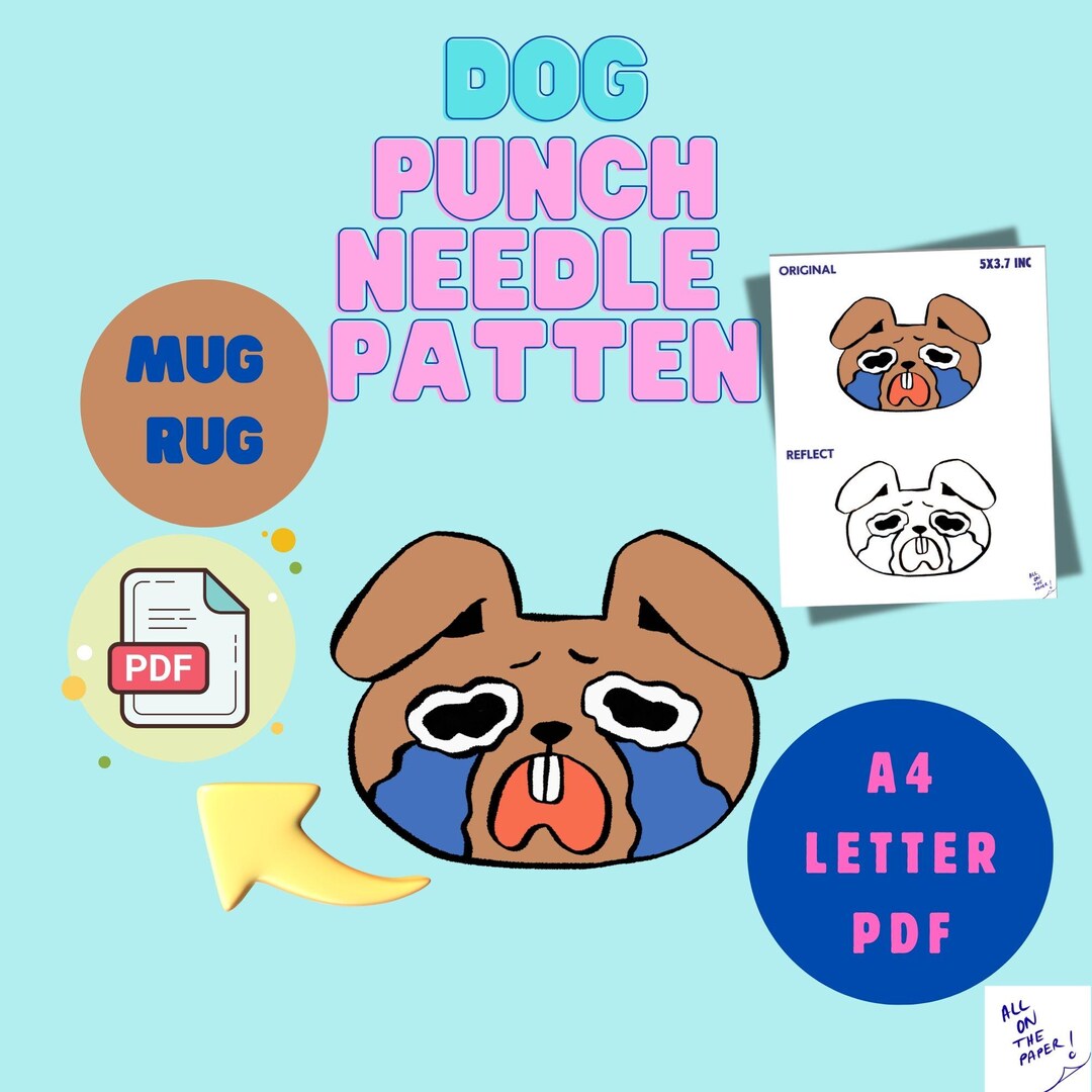 Dog Mug Punch Needle Pattern, Dog Punch Needle Template, Mug Rug, Punch ...