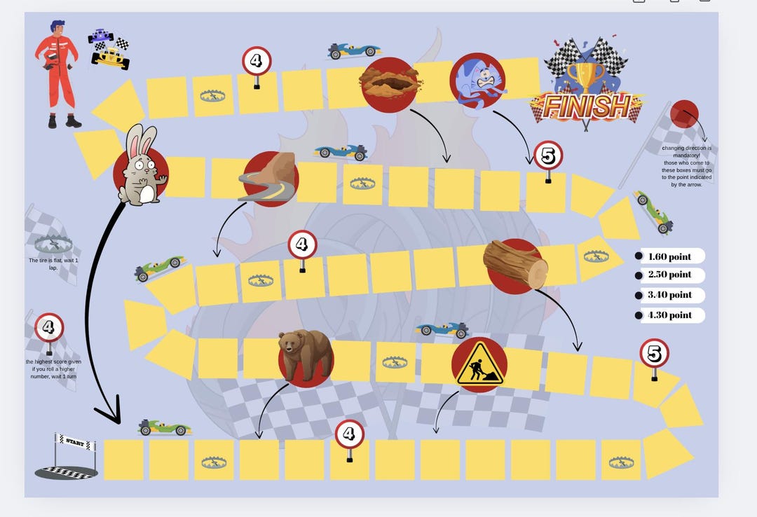 Printable Car Racing Board Game – Dice Roll Game for Kids & Family Fun ...