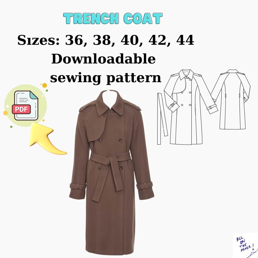 Trench Coat Sewing Pattern – Women’s Long Coat PDF – Fully Lined With ...