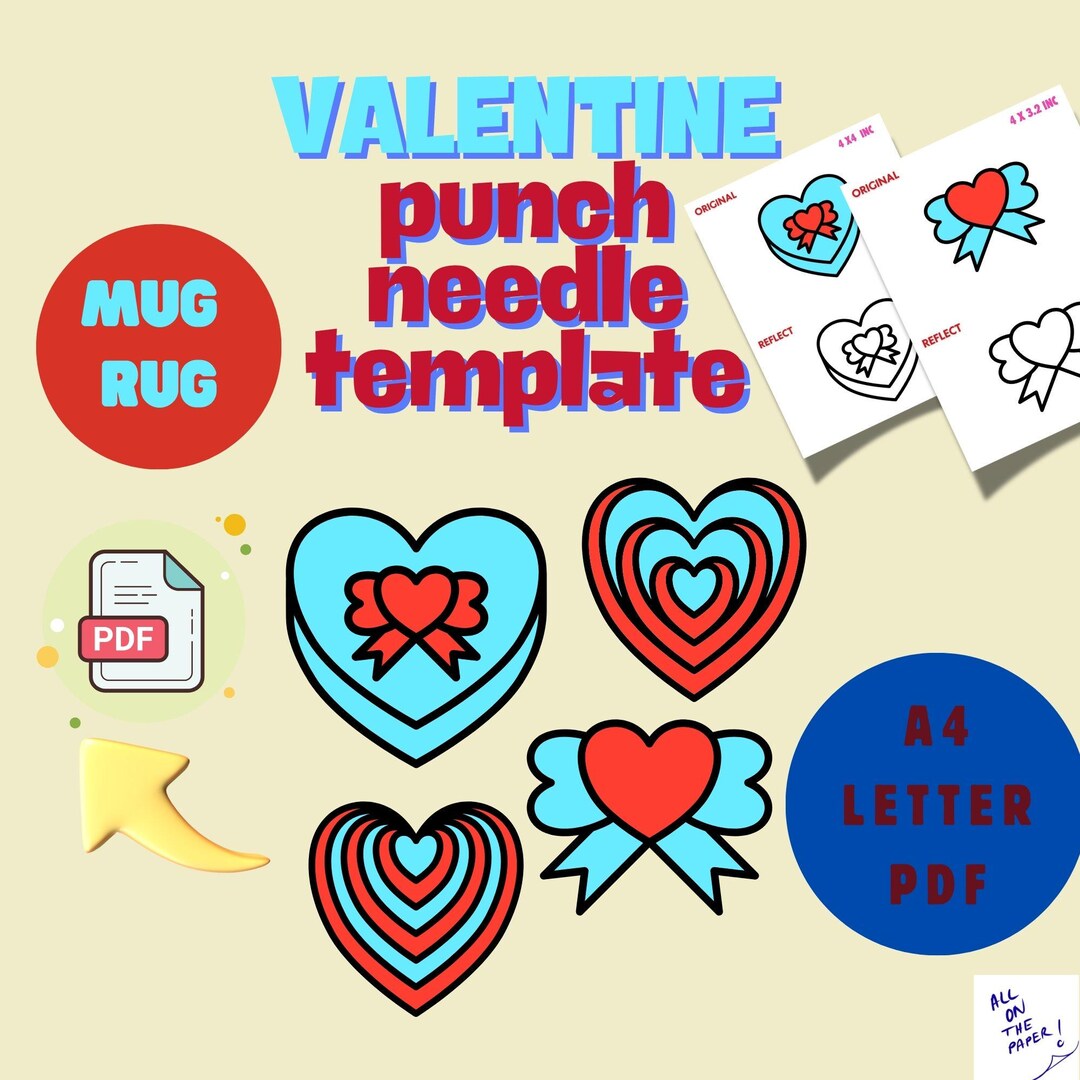 Valentine Day Mug Punch Needle Pattern, Valentine Punch Needle Template Mug Rug, Punch Needle ...
