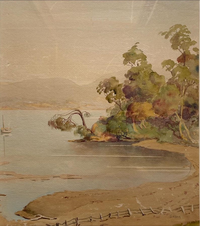 Original Water Colour Painting by Ensor - Dru Point, North West Bay ...