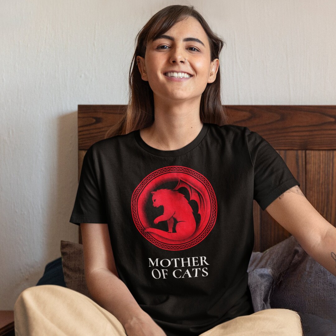 Mother of Cats T-shirt, Cat Lover Red Cat Dragon Tee, Cat Mom Casual ...