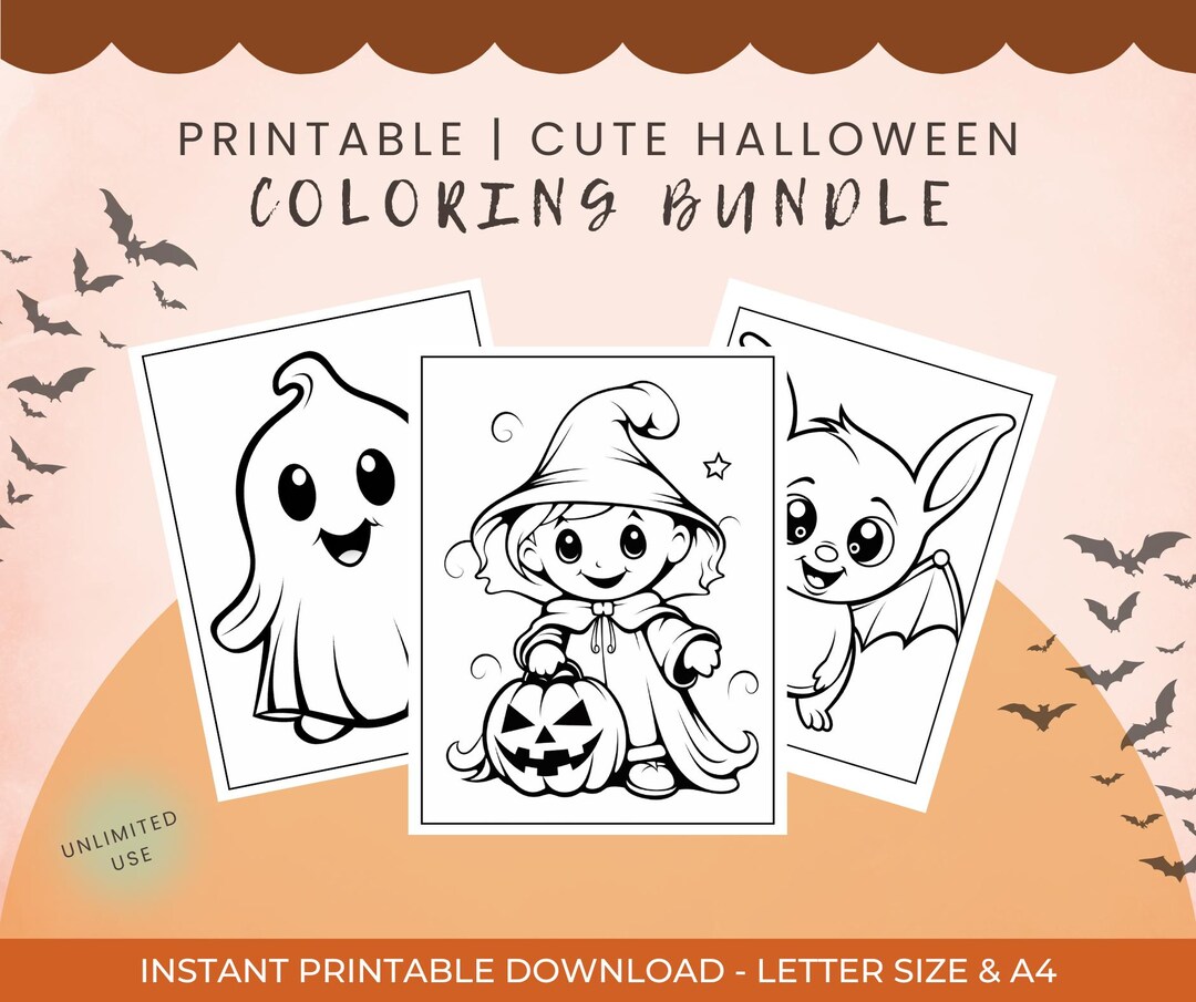 Cute Halloween Coloring Book: 12 Pages of Cute NOT Scary Designs PDF ...
