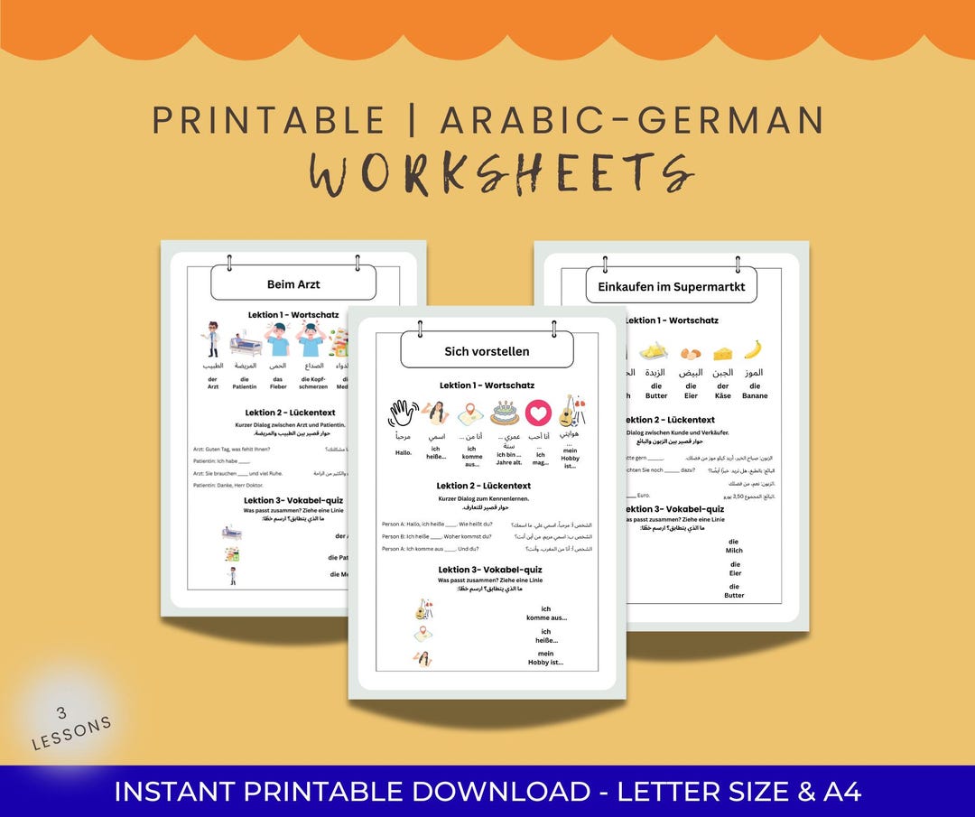 German-arabic Worksheet Bundle – Introducing Yourself, Shopping ...
