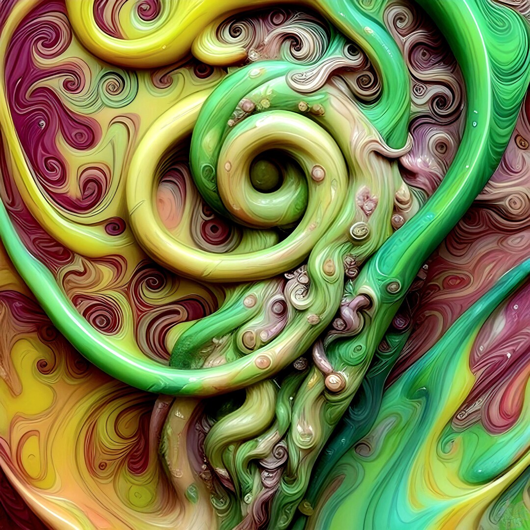 Tentacles 23001, Tentacles, Sureal, Abstract, Yellow, Green, A.I. Art ...