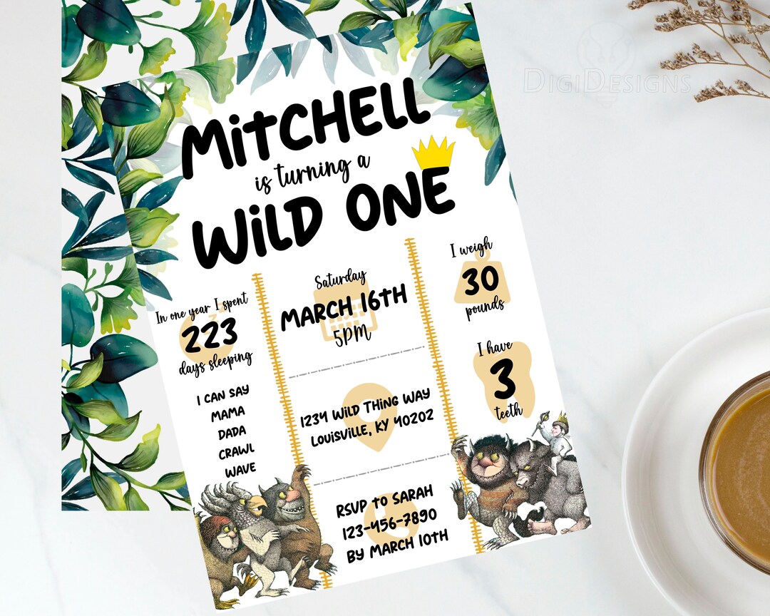 Where the Wild Things Are Birthday Invitation - Wild One, Kids 1st ...