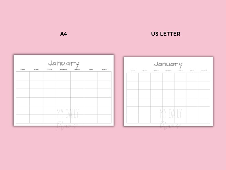 Printable Monthly Blank Calendar Sunday Monday Undated Month at a ...