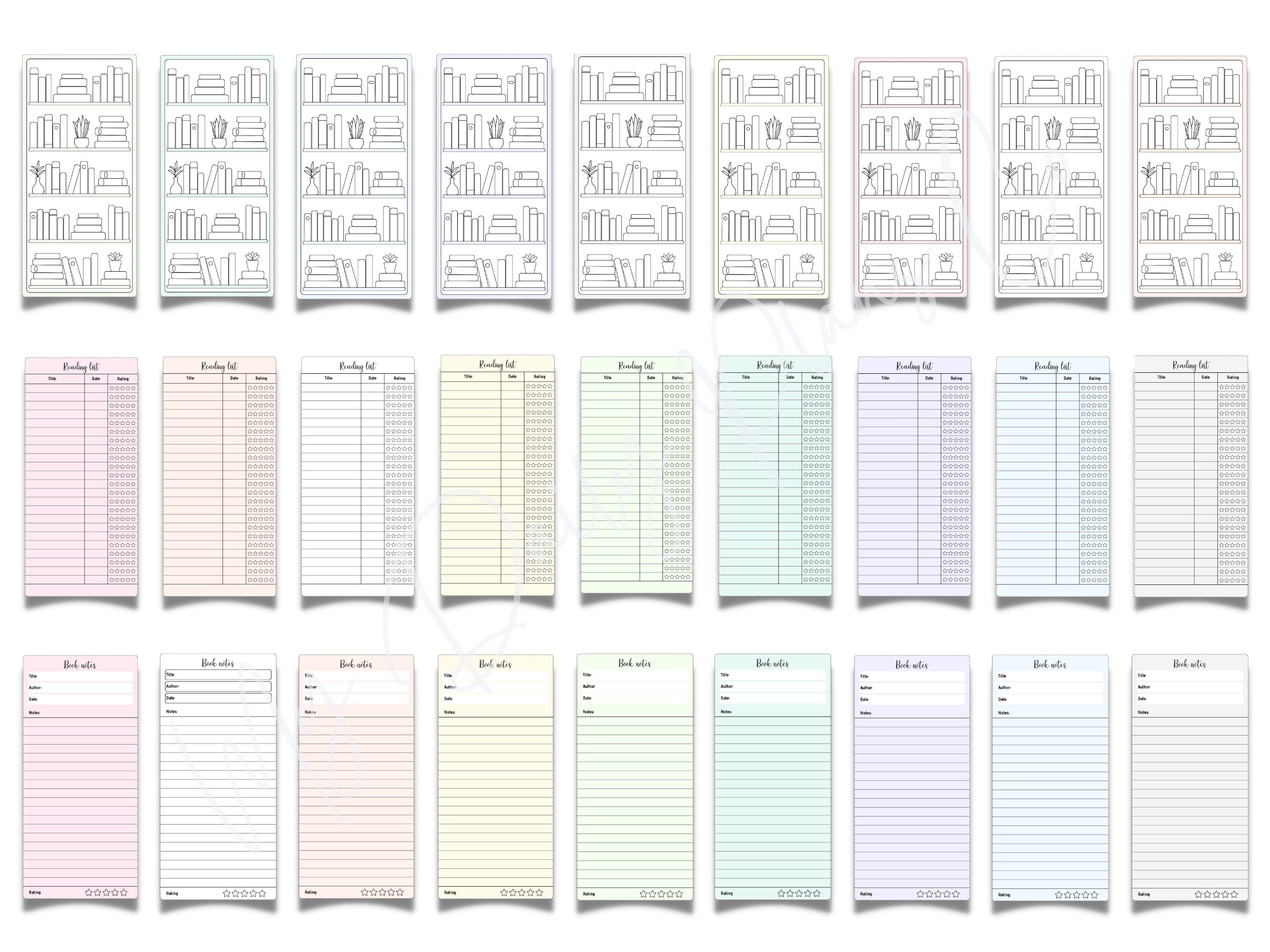 Printable Reading Log Bookmarks, Bookshelf Tracker, Rainbow Colors (PDF ...