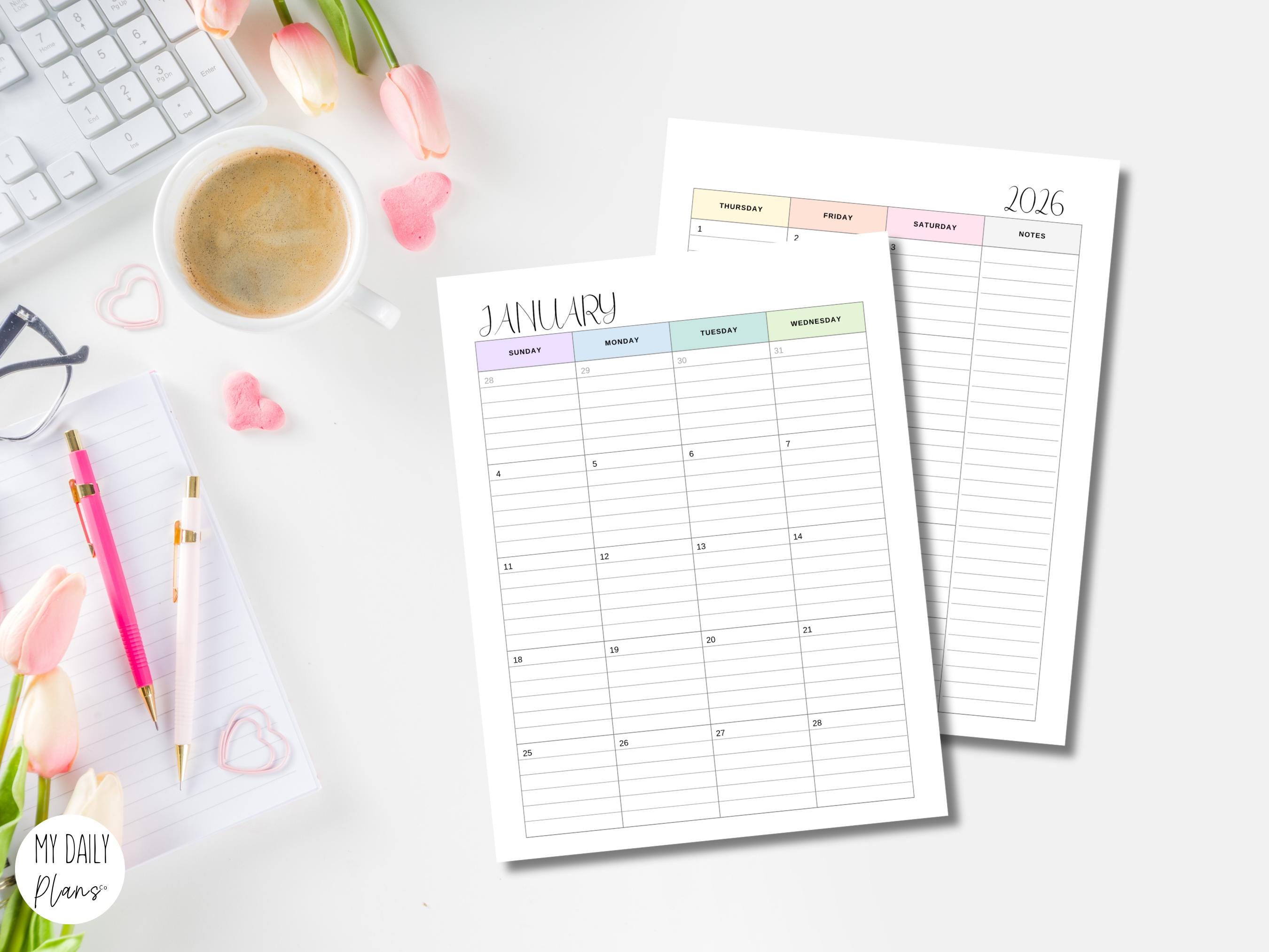 Printable 2026 Monthly Calendar Lined, Dated Month on 2 Pages Portrait ...