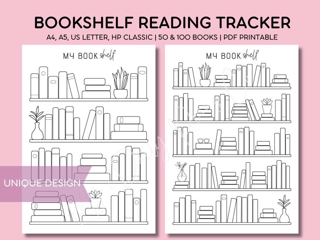Reading Tracker Printable, Bookshelf Reading Log A4 A5 Letter HP ...