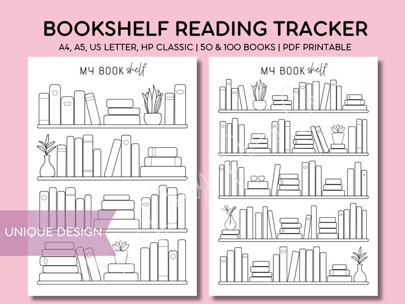Reading Tracker Printable, Bookshelf Reading Log A4 A5 Letter HP ...