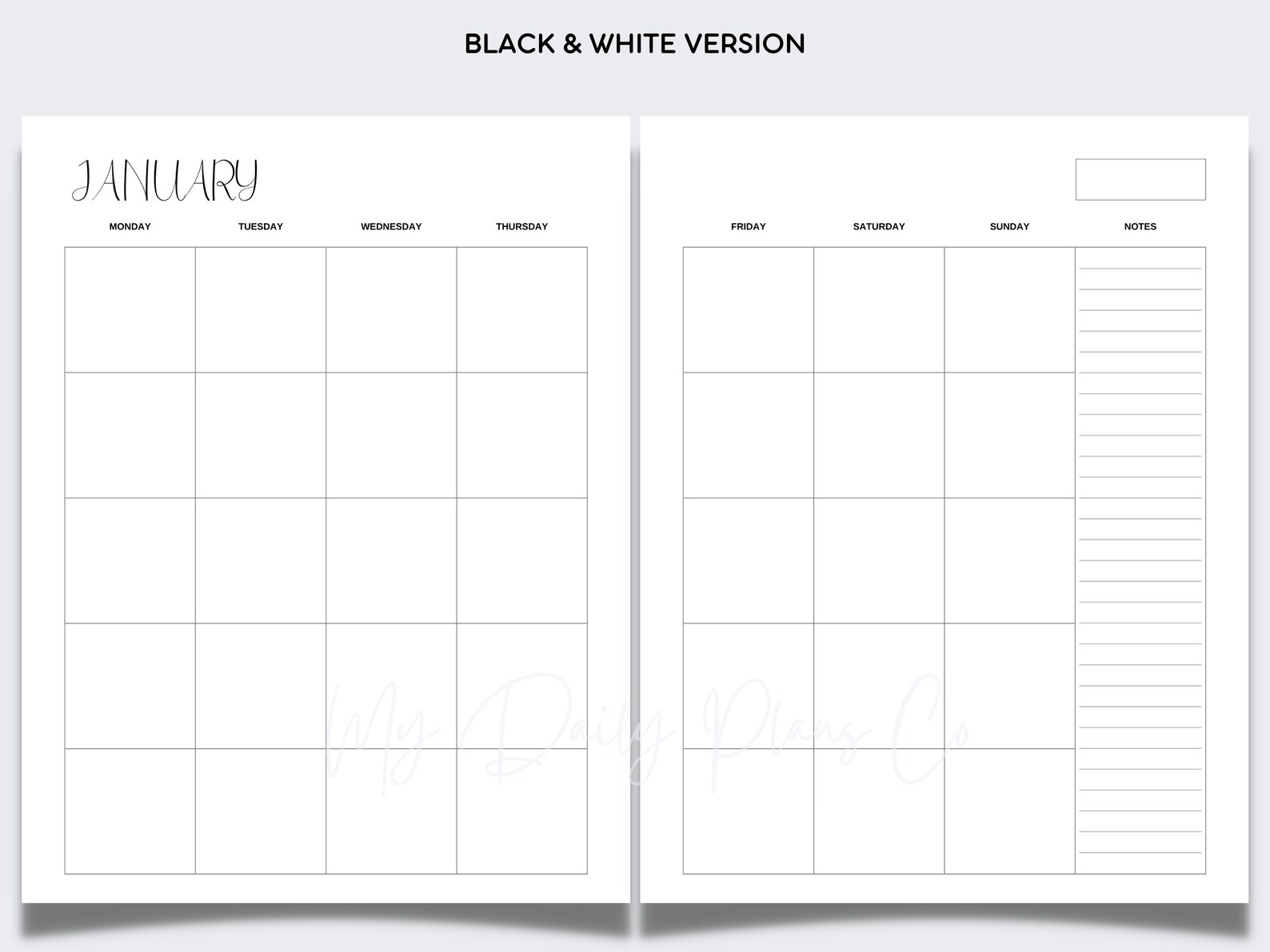 Printable Blank Monthly Calendar Minimal Pastel Undated Month on 2 ...