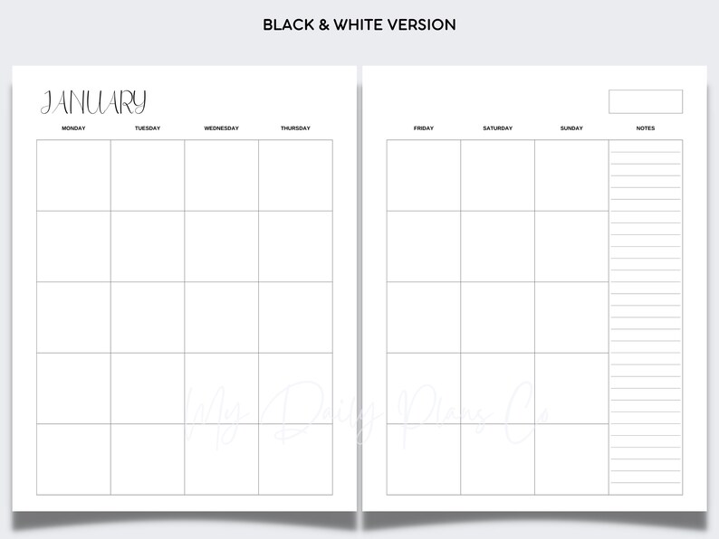 Printable Blank Monthly Calendar Minimal Pastel Undated Month on 2 ...