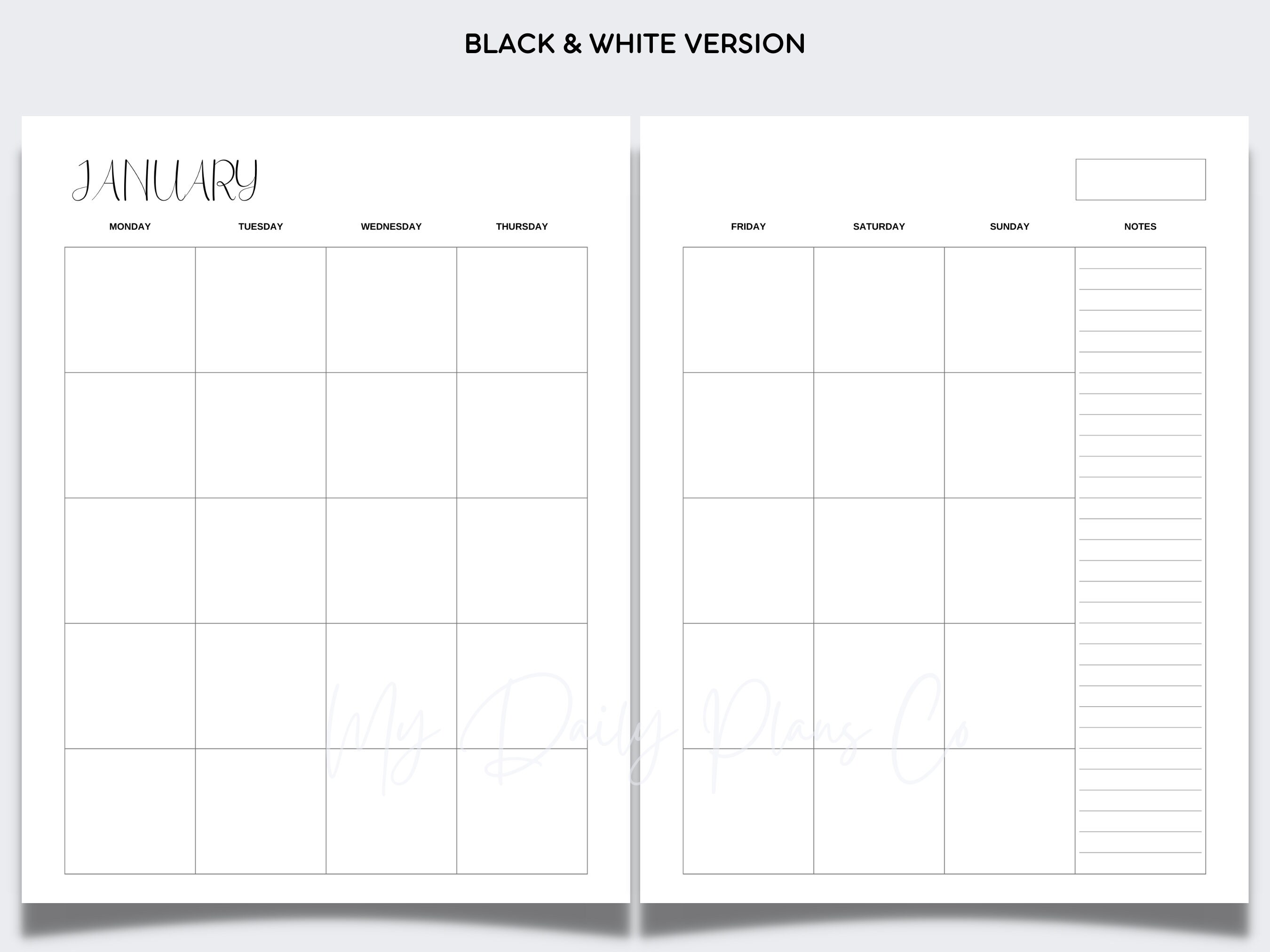 Printable Blank Monthly Calendar Minimal Pastel Undated Month on 2 ...