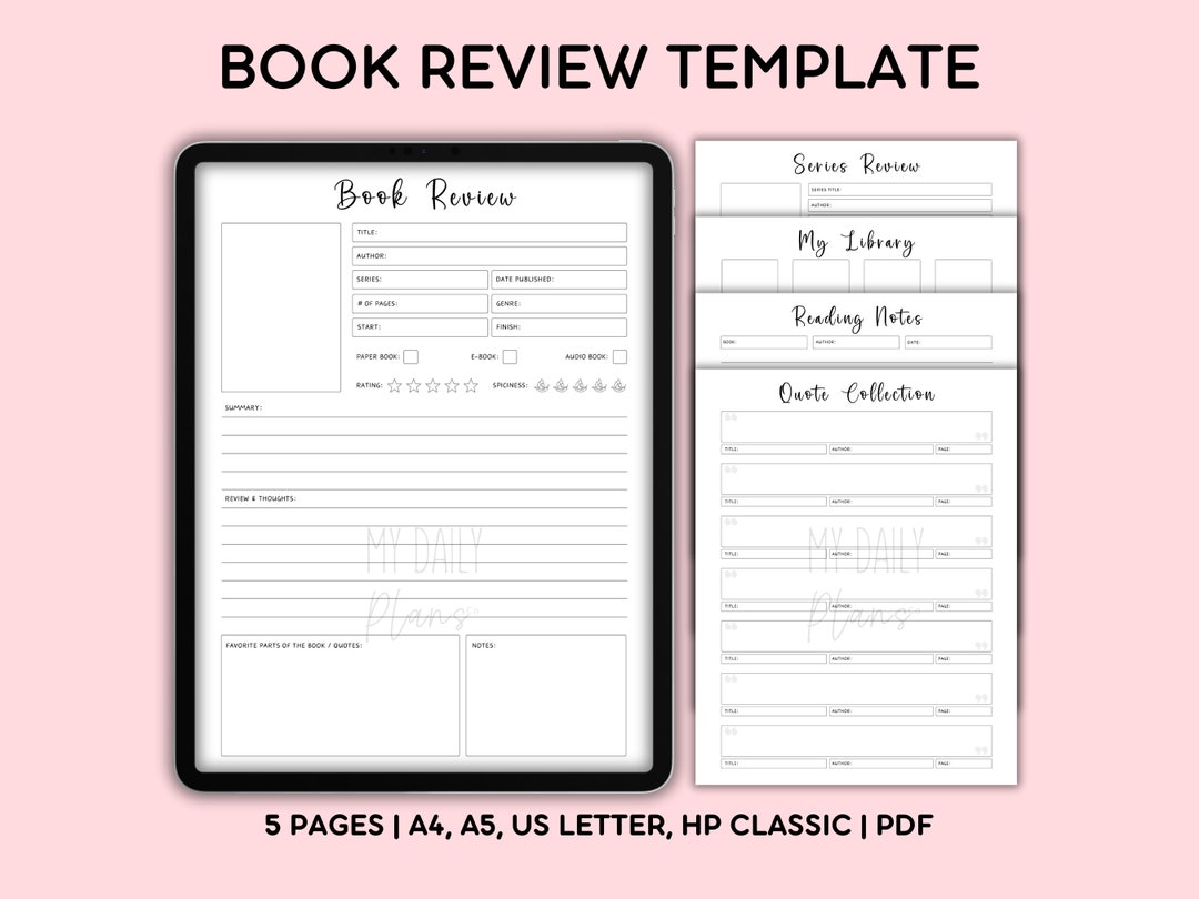 Book Review Template Goodnotes, Digital Reading Journal, Simple Book ...