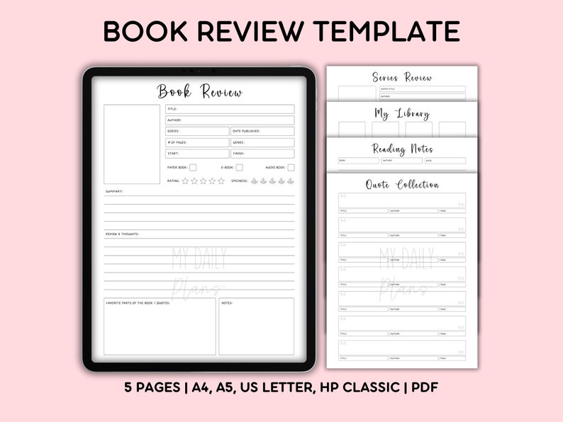 Book Review Template Goodnotes, Digital Reading Journal, Simple Book ...