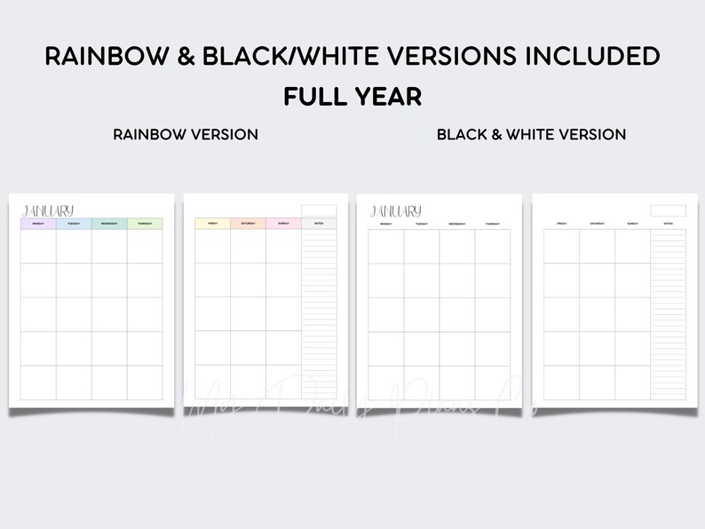Printable Blank Monthly Calendar Minimal Pastel Undated Month on 2 ...