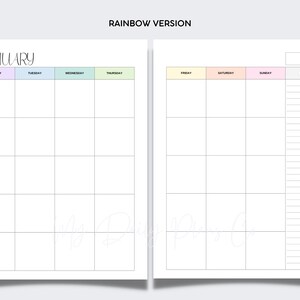 Printable Blank Monthly Calendar Minimal Pastel Undated Month on 2 ...
