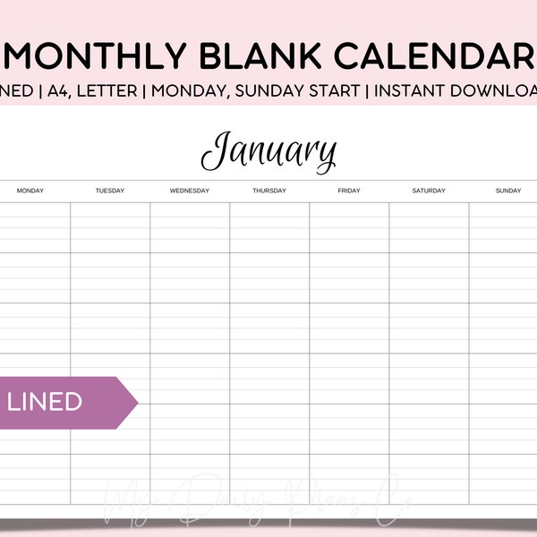 Blank Calendar Pdf - Etsy