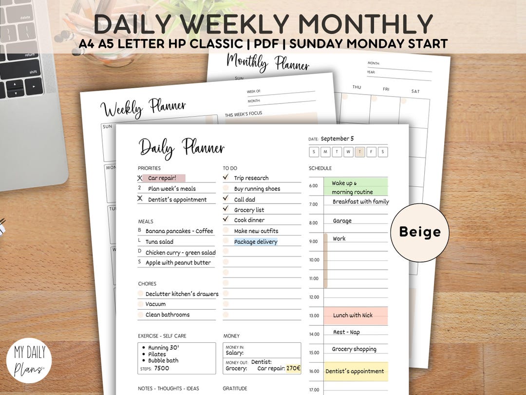 Daily Weekly Monthly Planner Printable, Life Planner Pages, to Do List ...